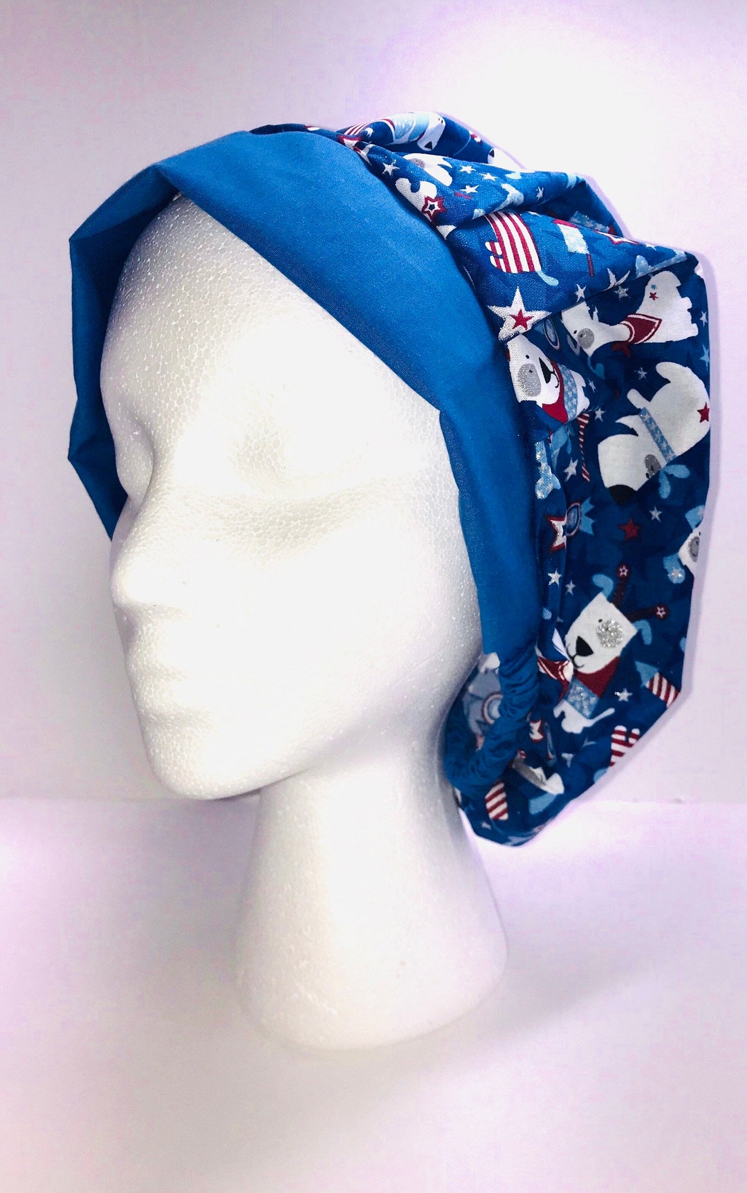 Bouffant Puffy Scrub Cap Puppy Stars and Stripes - Etsy
