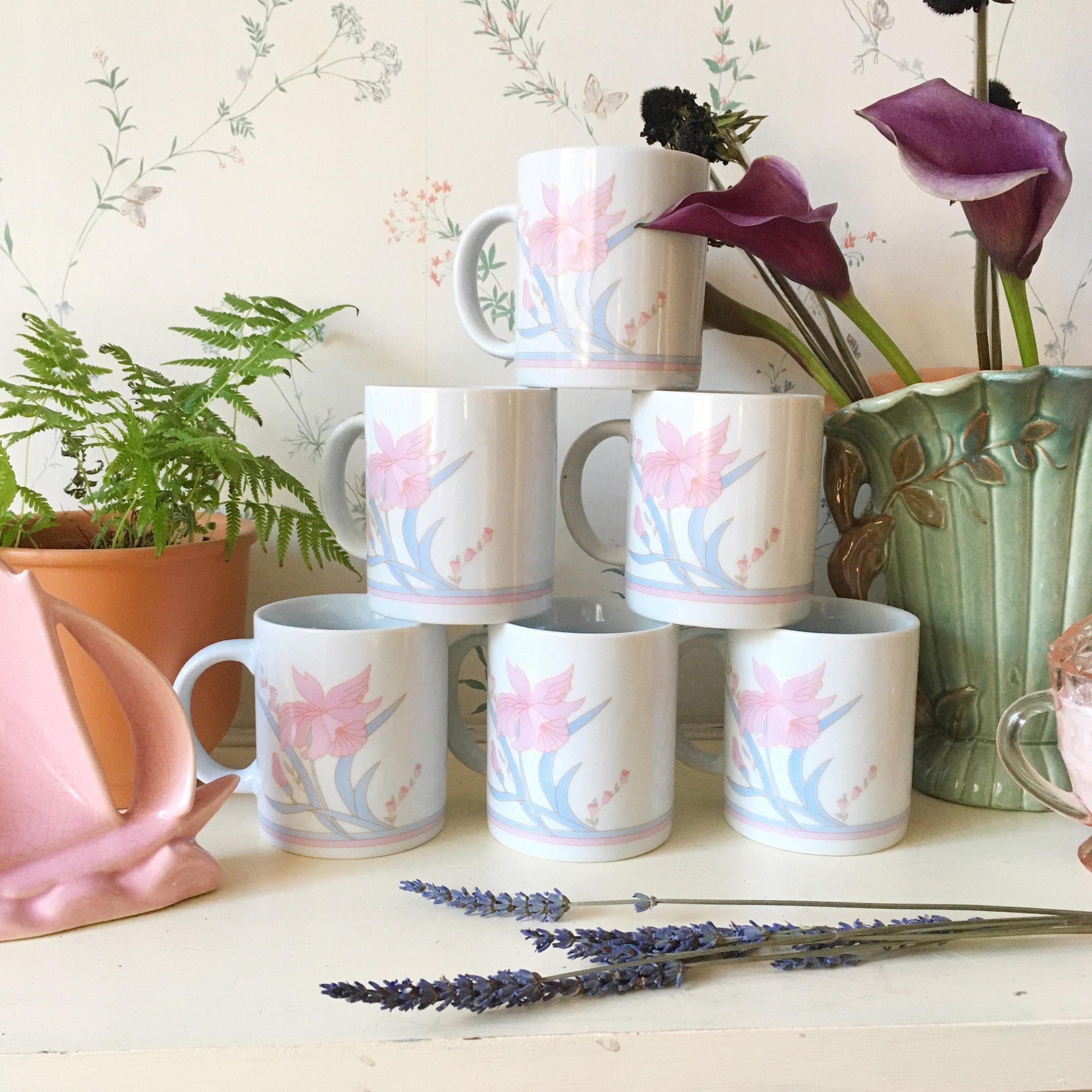 Pastel Floral Mugs Set of 4 - Etsy UK