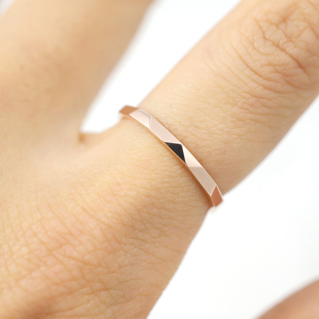 14K Rose Gold Ring, Minimal Rose Gold Ring, Pink Gold Band Ring, Simple ...