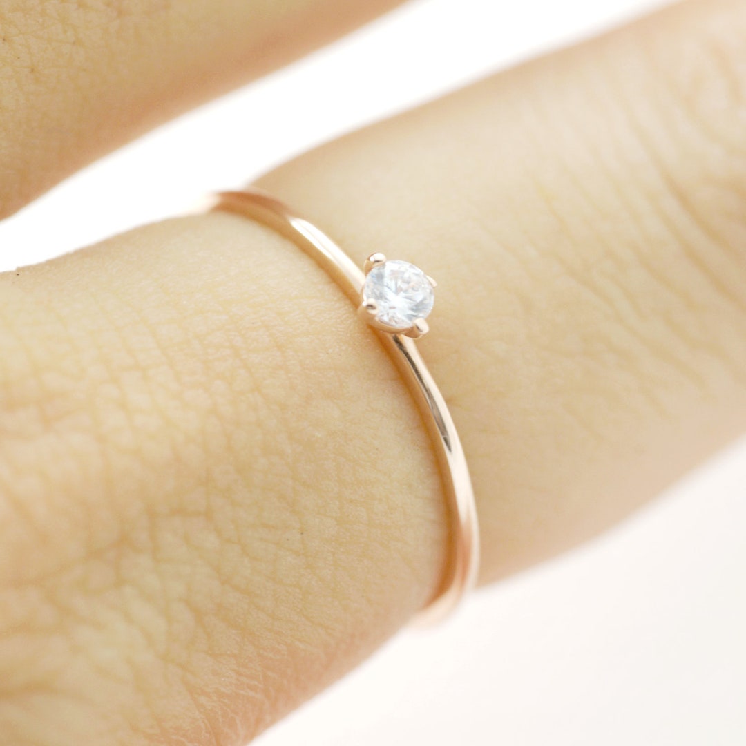 14K/ 18K Solitaire Diamond Engagement Ring, Simple Diamond Band Ring ...