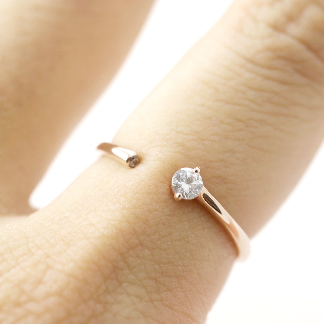 14K/ 18K Open Engagement Ring, Simple Open Band Ring, Pink Gold Diamond ...