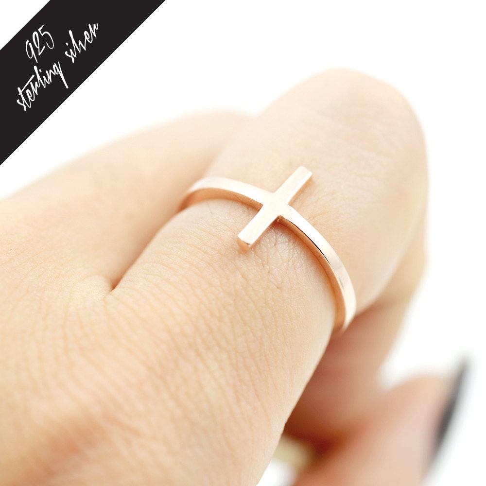 Sterling silver cross ring rose gold cross ring Silver | Etsy