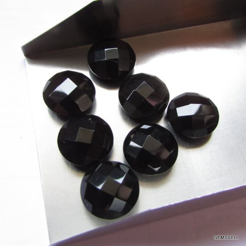 12mm Black Onyx Faceted Round checker Cut Flat Gemstone AAA | Etsy