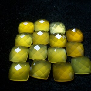 12mm Yellow Chalcedony Cushion Checker Gemstone, Yellow Chalcedony ...