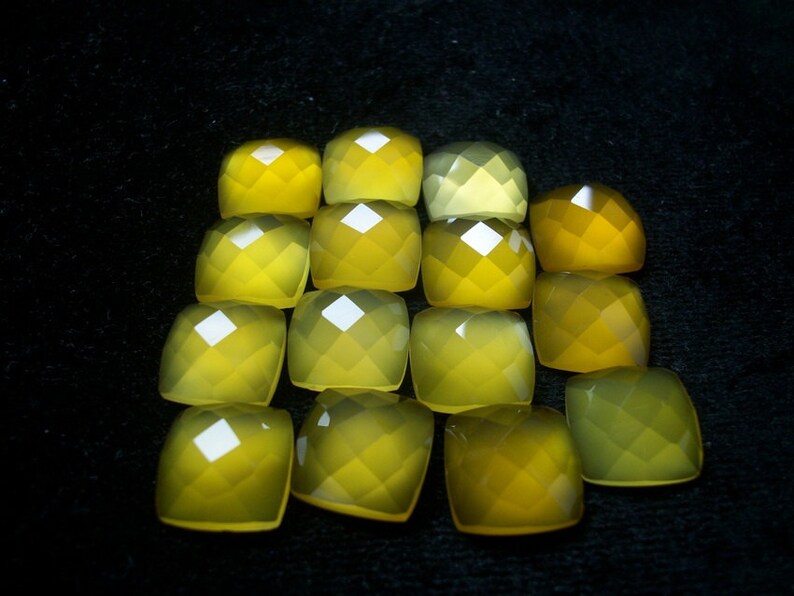 12mm Yellow Chalcedony Cushion Checker Gemstone Yellow - Etsy
