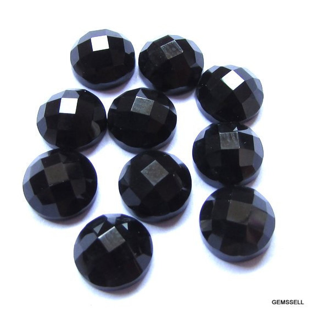 12mm Black Onyx Faceted Round Checker Cut Flat Gemstone AAA Quality ...