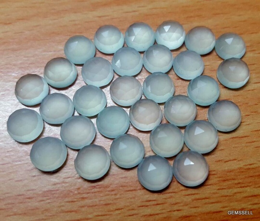 5 pièces 10mm Aqua Calcédoine Rose taillée Pierre précieuse ronde, Aqua ...