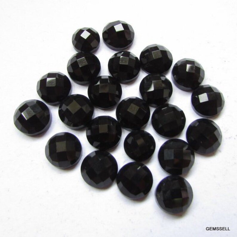10mm Black Onyx faceted Round checker Flat Cabochon Gemstone | Etsy
