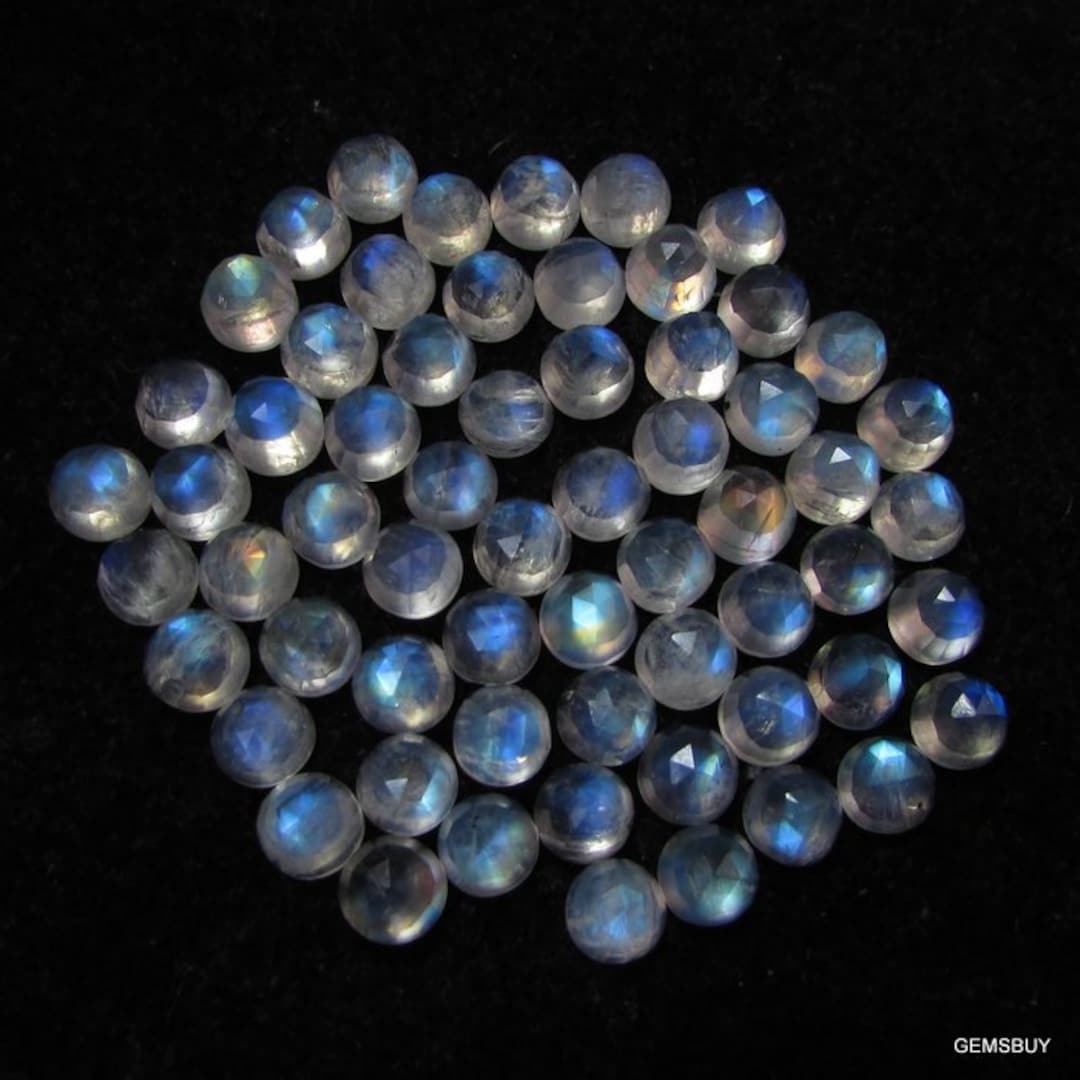 5 Pieces 6mm Rainbow Moonstone Rosecut Cabochon Round, Rainbow ...