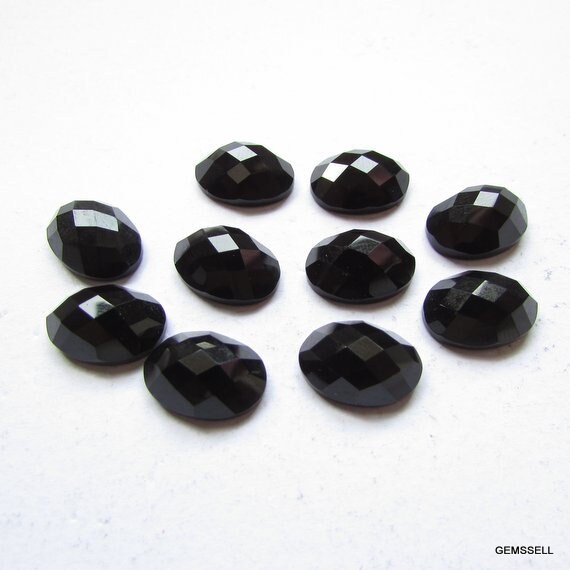 10x14mm BLACK ONYX Faceted Oval checker faceted flat stone AAA | Etsy