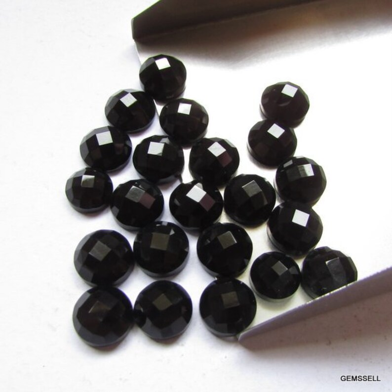 10mm Black Onyx faceted Round checker Flat Cabochon Gemstone | Etsy