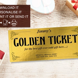 Instant Download, GOLDEN Ticket, Surprise Voucher, Personalised Gift ...