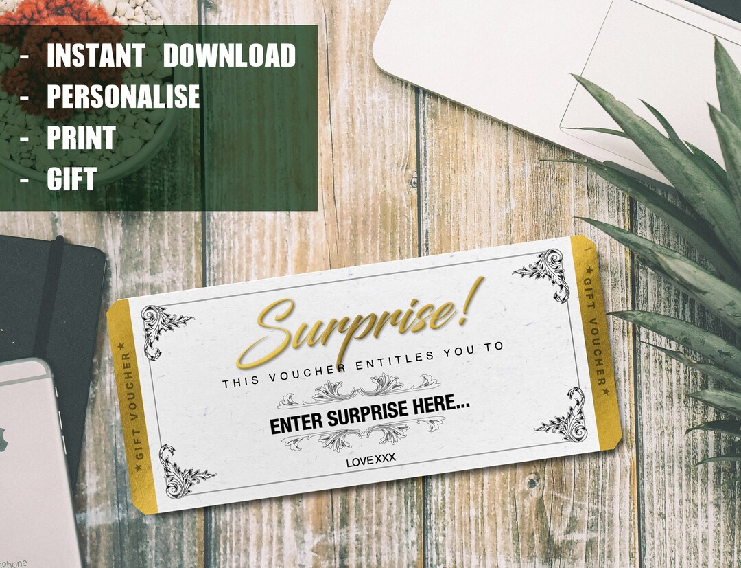 Print-at-home, Elegant, Surprise Voucher, Personalised Gift, Birthday ...