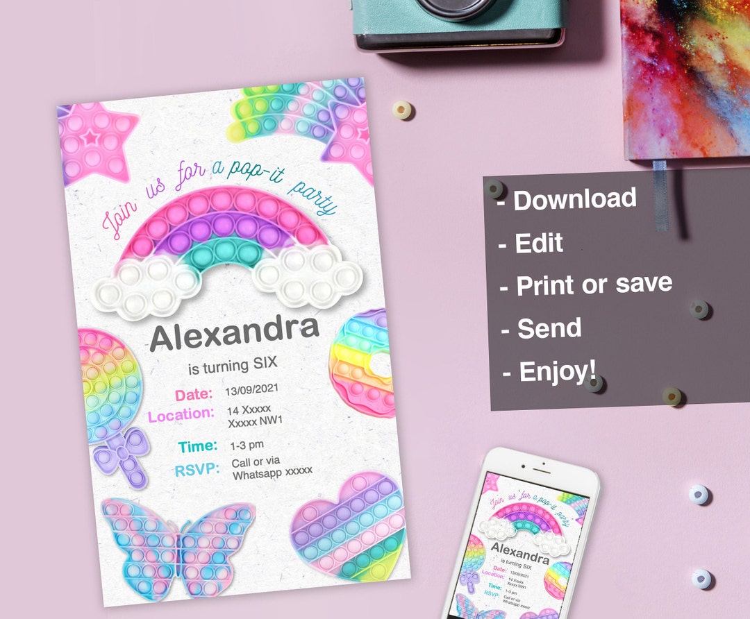 Pop-it Birthday Party Invitation - Personalised Invite - Editable ...