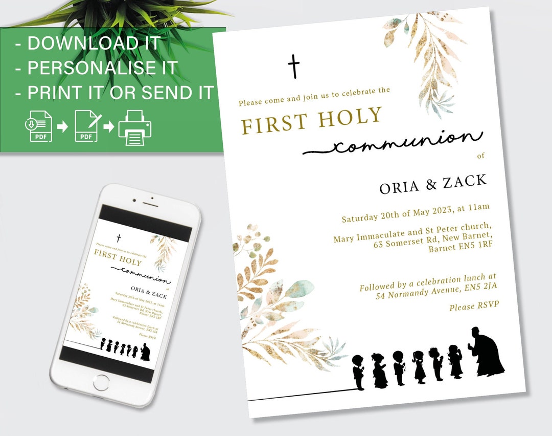 Personalised, Holy Communion, Invitation, Editable PDF, Print-at-home ...