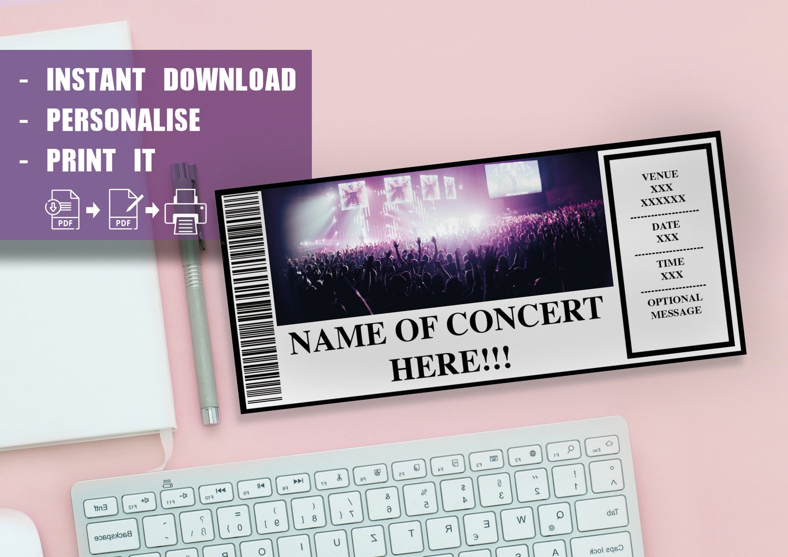 Printable Concert Voucher Surprise Gift Personalised Gift - Etsy