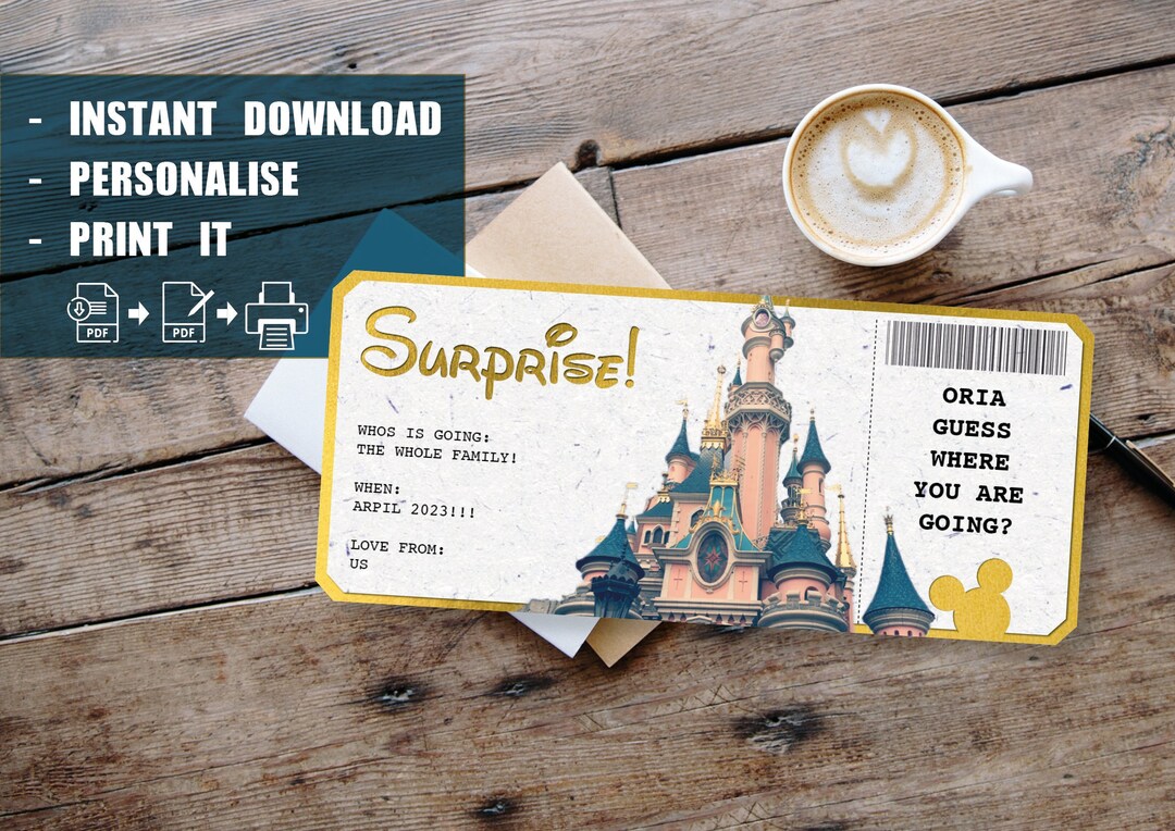 Printable, Disney Pretend Pass, Personalised, Surprise Trip, Fake ...
