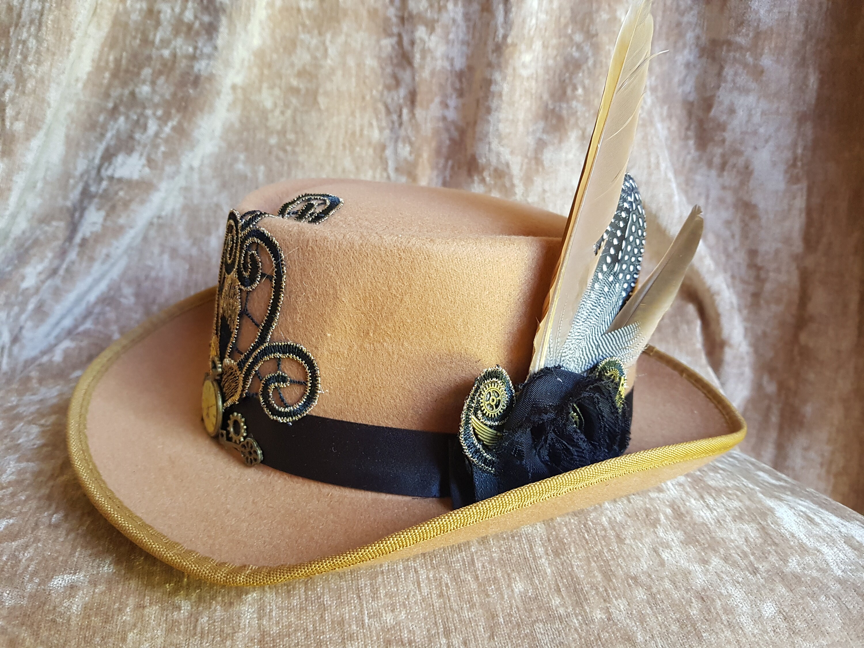 Camel Steampunk Hat Boater Fedora With Cogs Clock Wings and - Etsy ...
