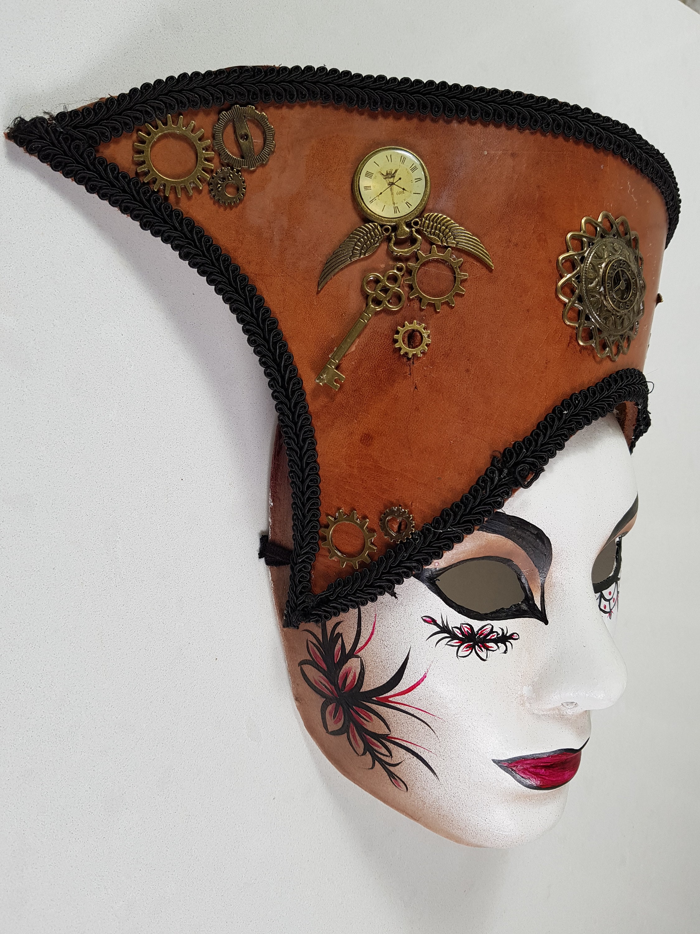 Steampunk Gothic Masquerade Mask With Brown Leather Headress - Etsy