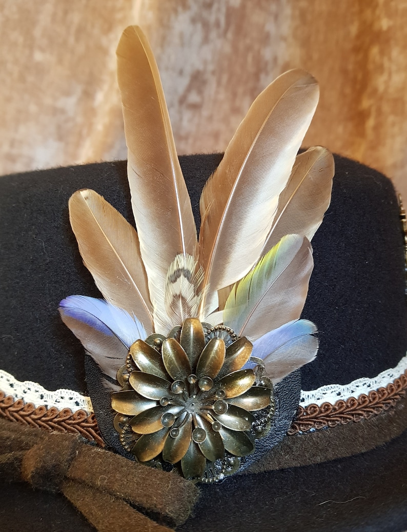 Black Steampunk Fedora Hat in Wool Felt With Removable Rare Feathers ...