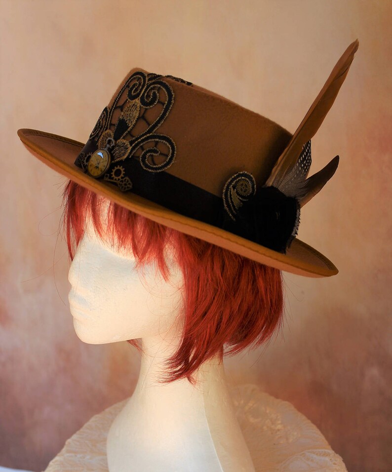 Camel Steampunk Hat Boater Fedora With Cogs Clock Wings and - Etsy ...