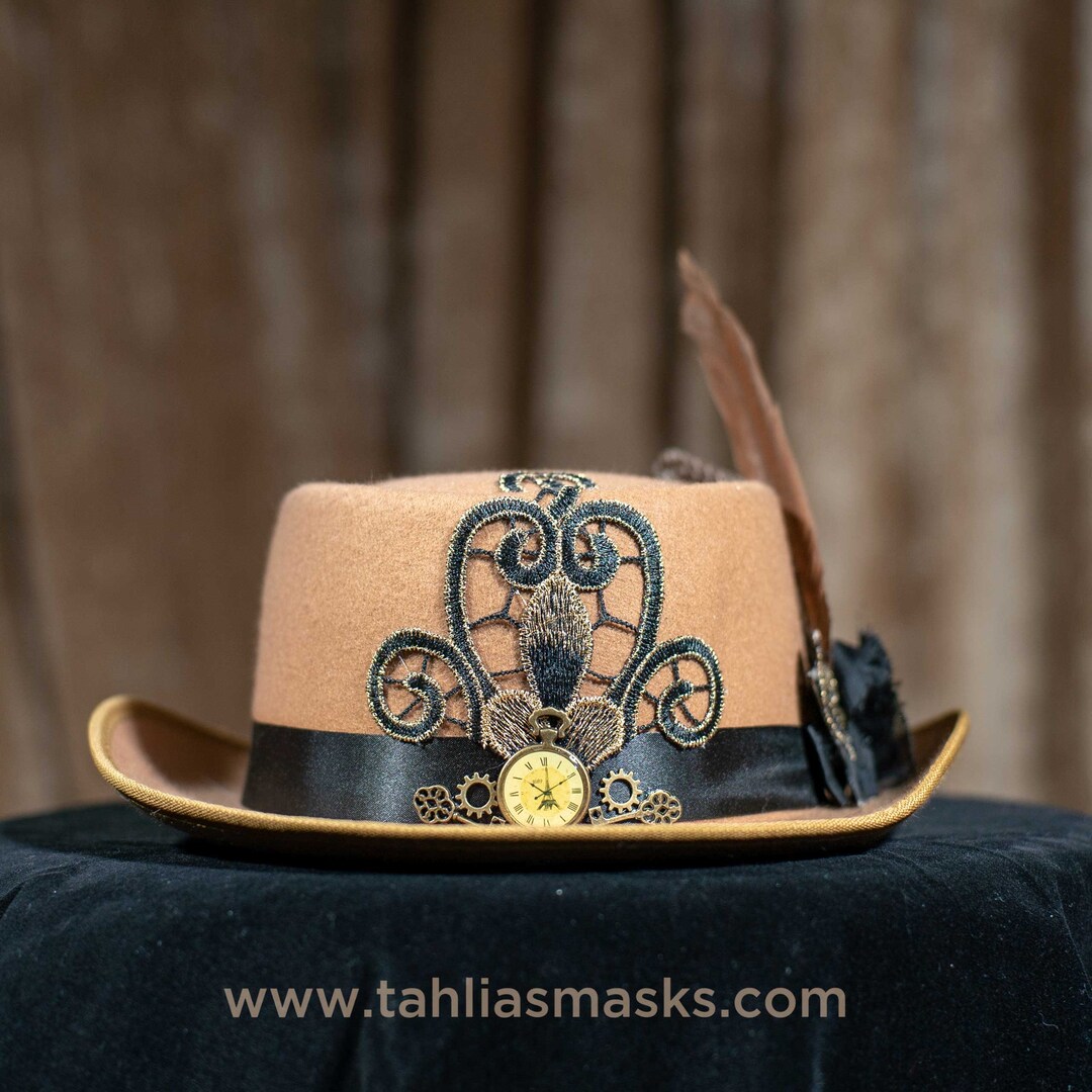 Camel Steampunk Hat Boater Fedora With Cogs Clock Wings and - Etsy ...