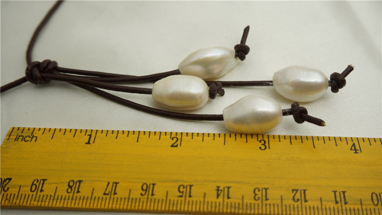 Freshwater Pearl And Leather Lariat Necklace Light Brwon Etsy
