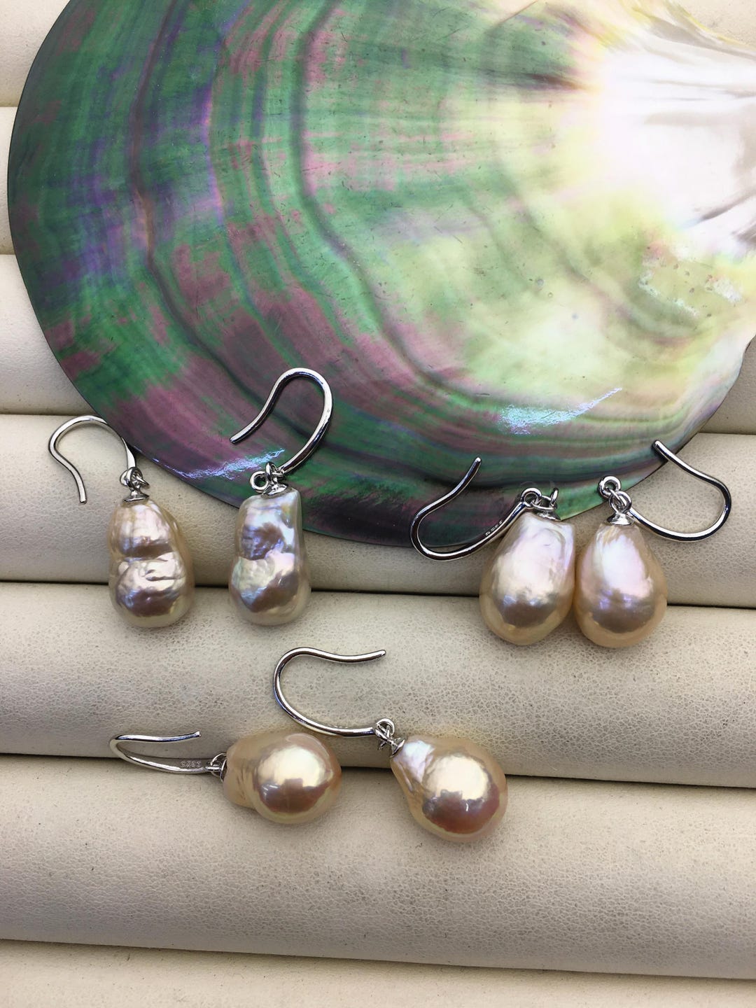 AAA 10-11mm Natural Rianbow Drop Edison Pearl Dangle Earrings,s925 ...