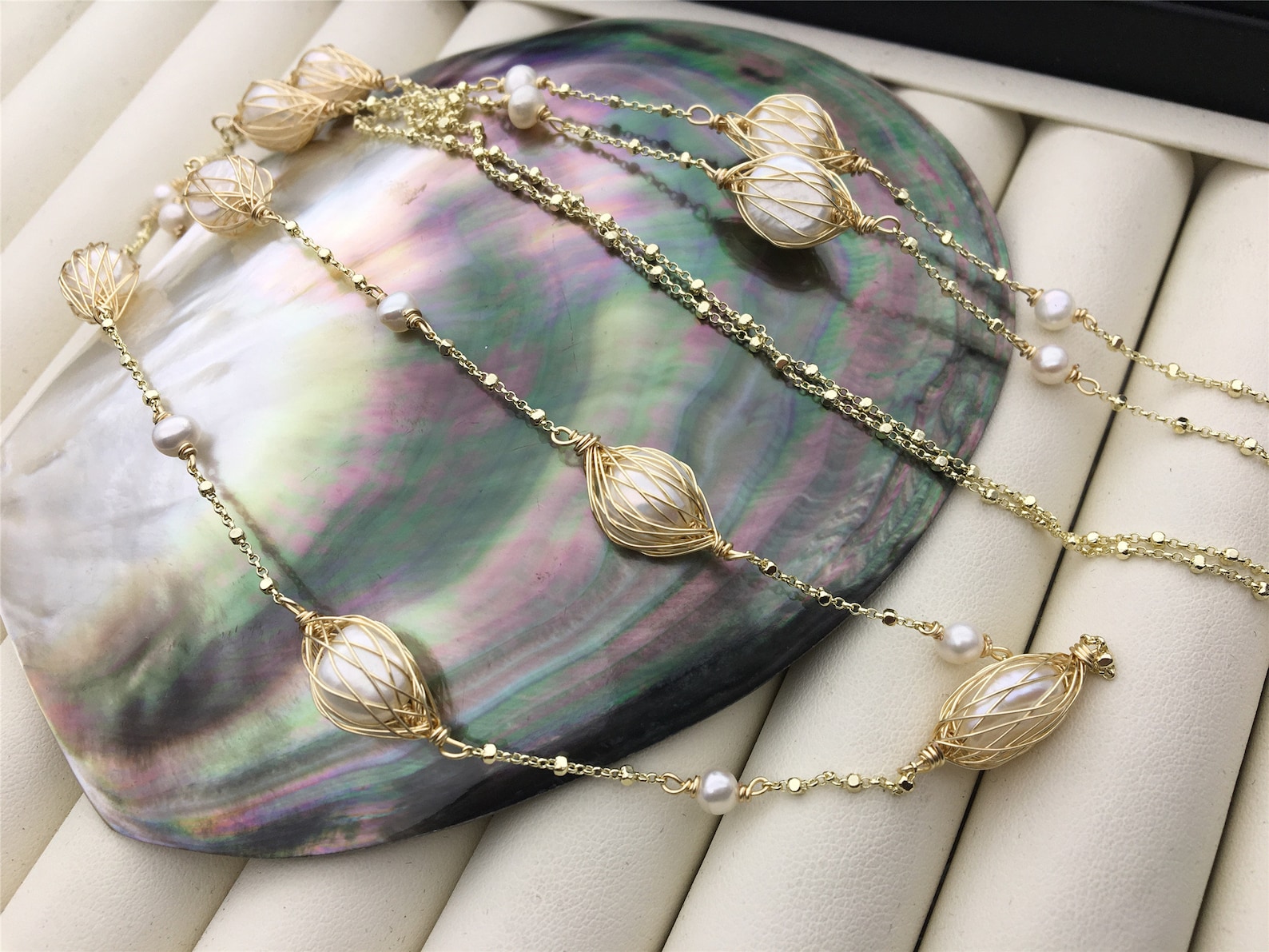 42'' White Freshwater Pearl Gold Chain Necklace,nc1-039 - Etsy