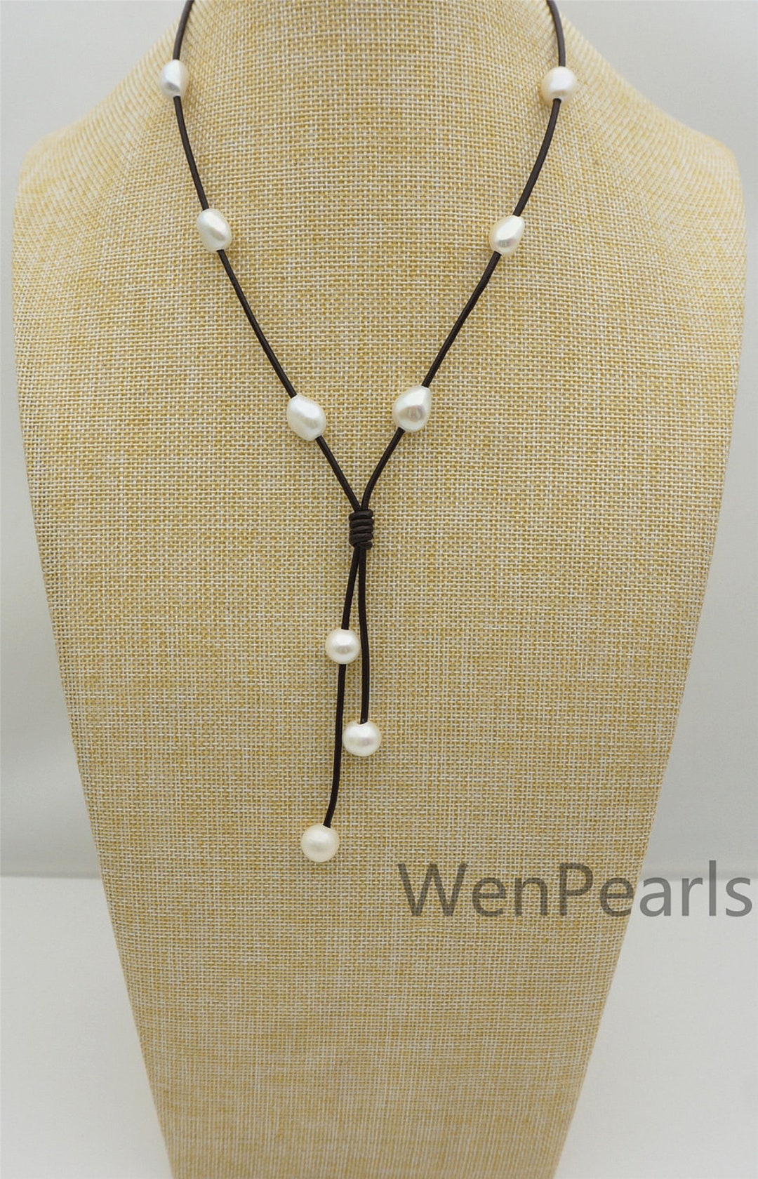 Nugget Pearl Leather Drop Part Necklace,pearl and Leather Lariat ...