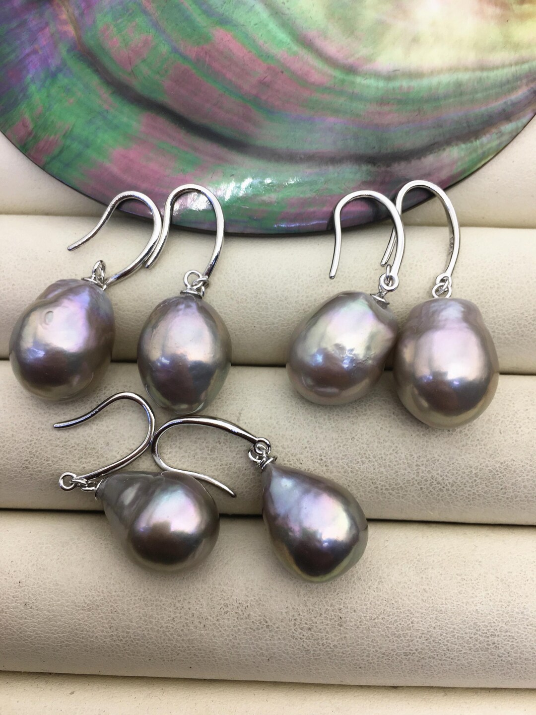 1 Pair AAA 12-13mm Gray Drop Edison Pearl Dangle Earrings,s925 Sterling ...