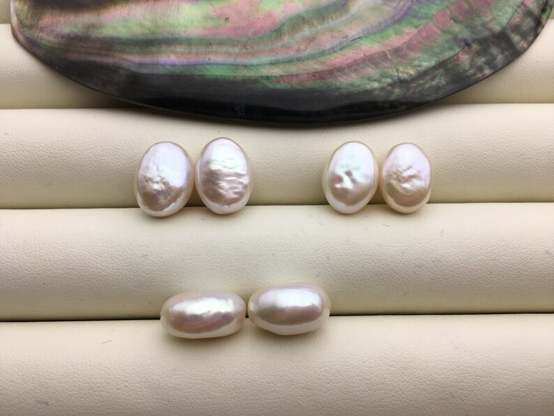 1 Pair AAA 9-11mm Thick White Ellipse Freshwater Pearl Loose Beads Pair ...