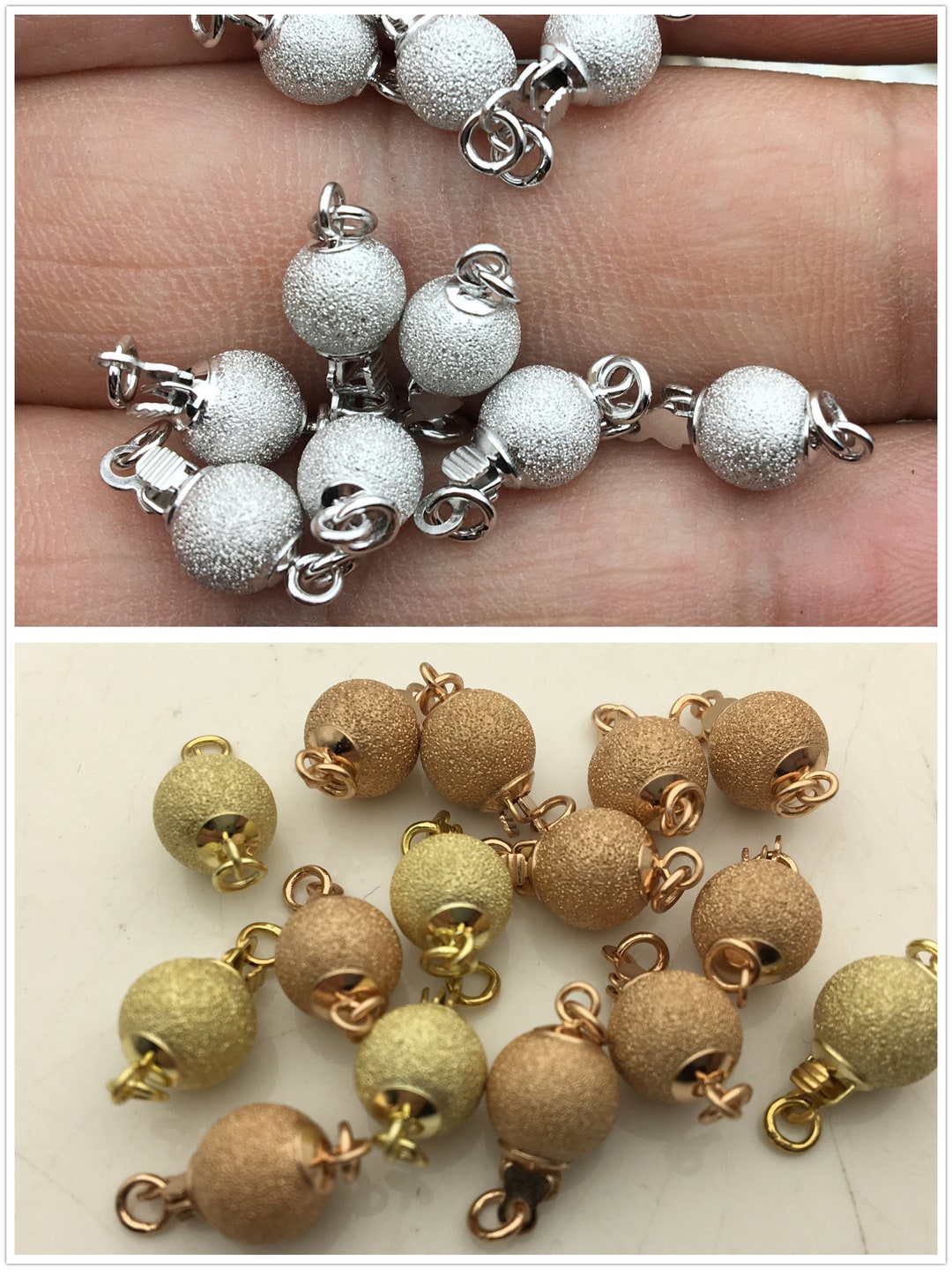 6/8/10mm Sterling Sliver Frosted Bead Safety Clasp,s925 Sterling Silver ...