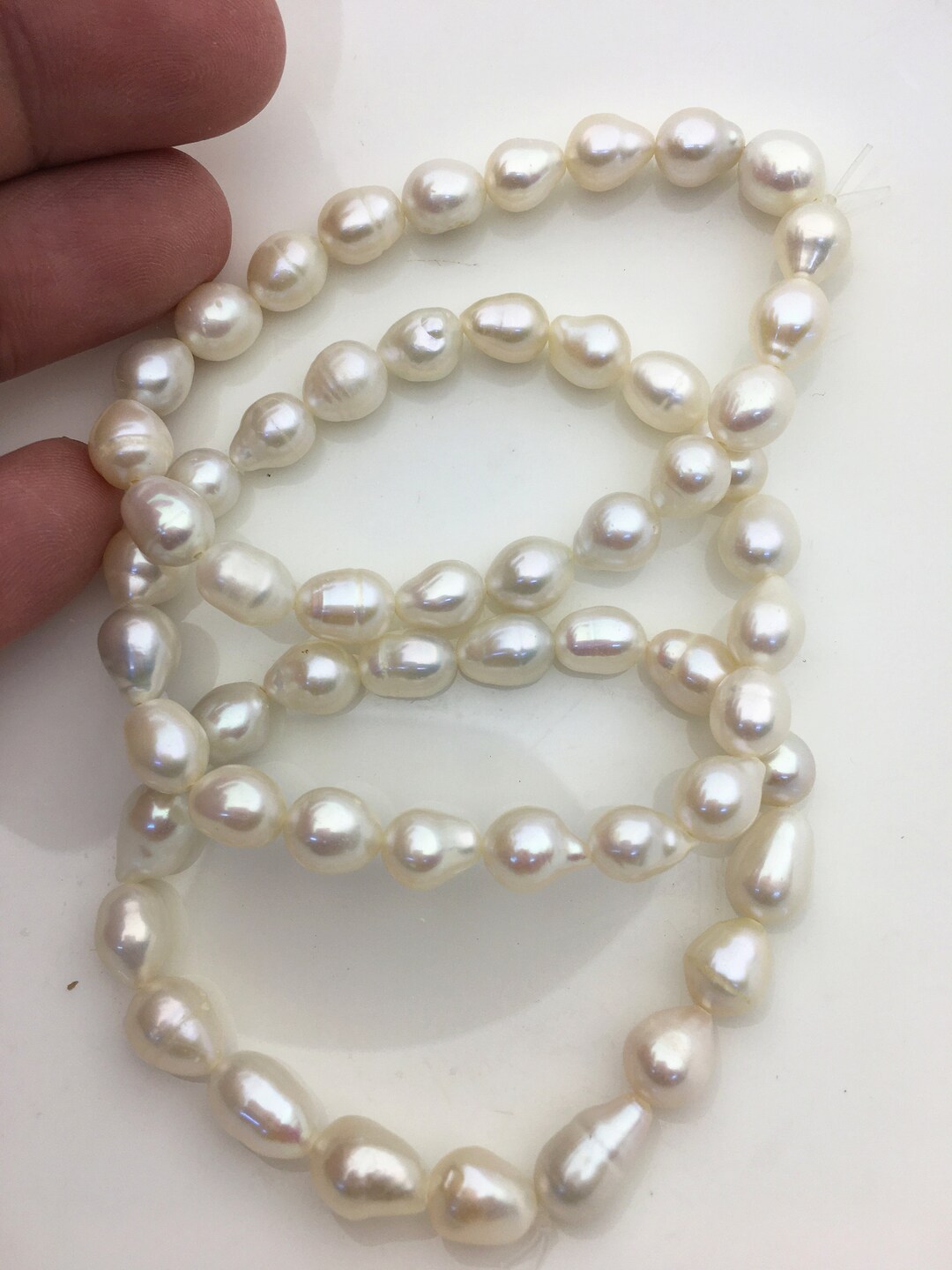 High Luster!2pcs 7 Inchs AA+ 7-8mm White Baroque Rice Freshwater Akoya ...