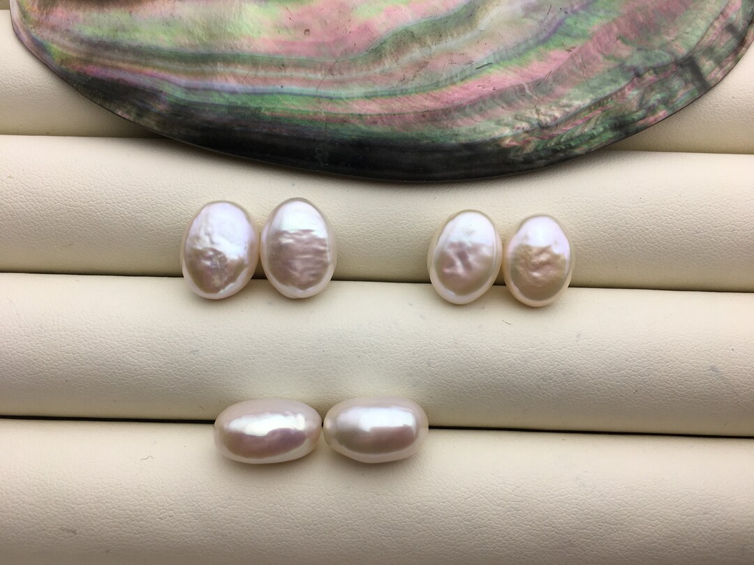 1 Pair AAA 9-11mm Thick White Ellipse Freshwater Pearl Loose Beads Pair ...