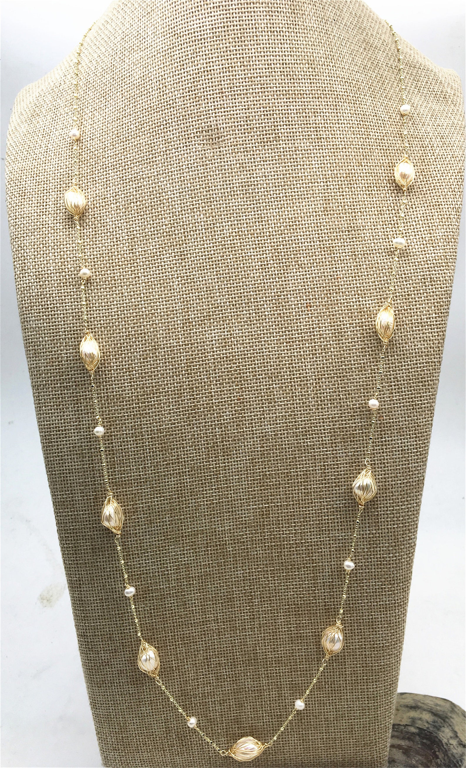 42'' White Freshwater Pearl Gold Chain Necklace,nc1-039 - Etsy