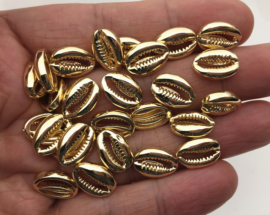 5pcs 10x13.5mm Gold Cowrie Shell Beads,brass Plated 14k Gold,acc-o-002 ...