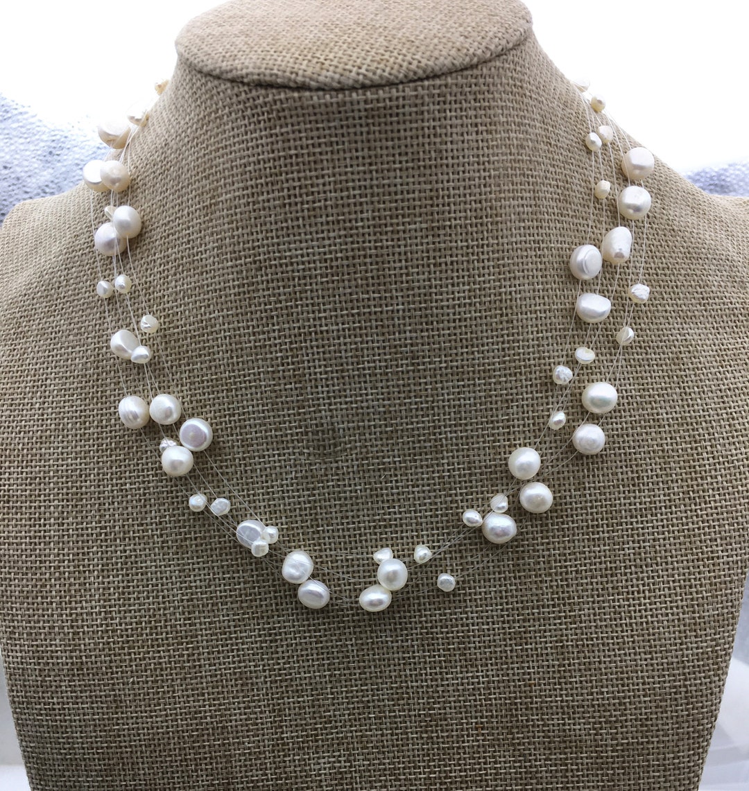 AAA Pearl Floating Necklace,illusion Pearl Necklace ,multiple Strand ...