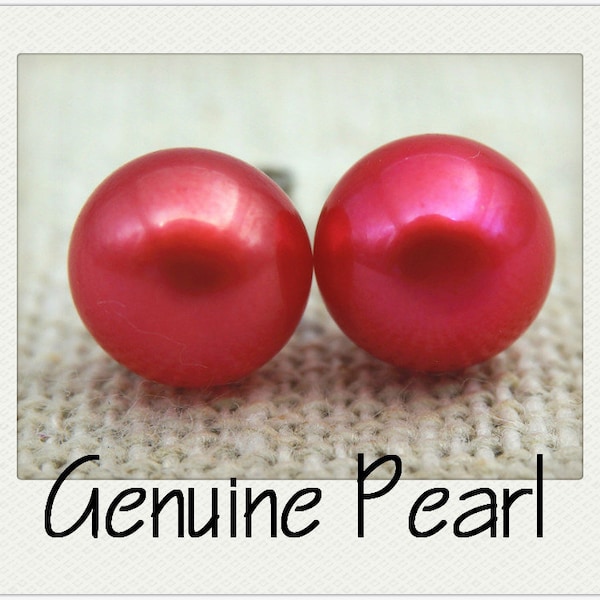 Red Pearl Stud Earrings - Etsy