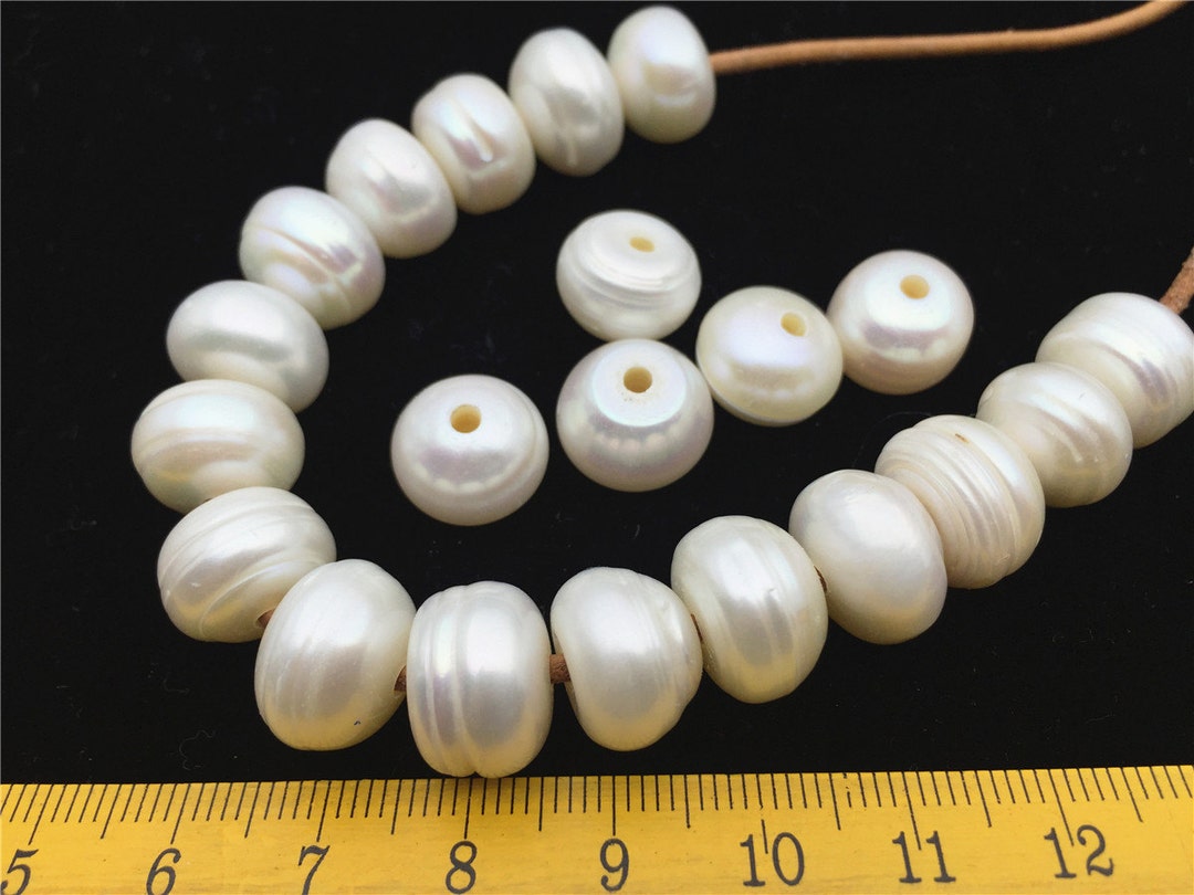 20pcs Very Big AA 13-14mm White Button Freshwater Pearls,2mm Hole ...