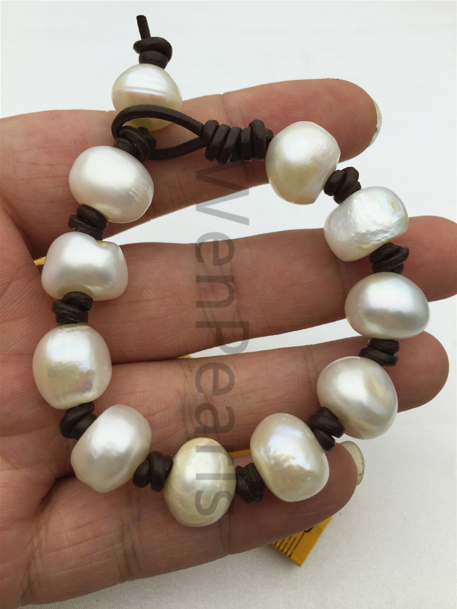 13-15mm Very Very Big Pearl Leather Pearls Bracelet - Etsy