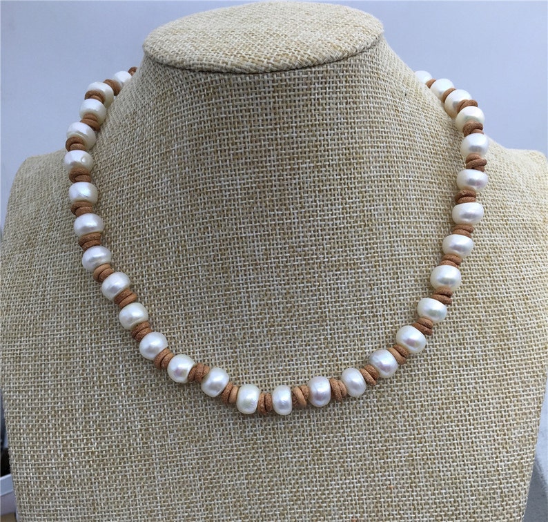 Freshwater Pearl and Leather Necklacebaroque Freshwater Pearl - Etsy Freshwater Pearl and Leather Necklacebaroque Freshwater Pearl - Etsy