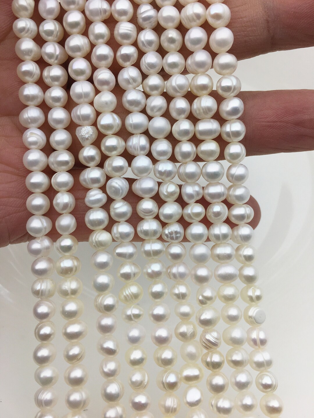 2 strands AA 5-5.5mm white potato freshwater pearls loose beads,small ...