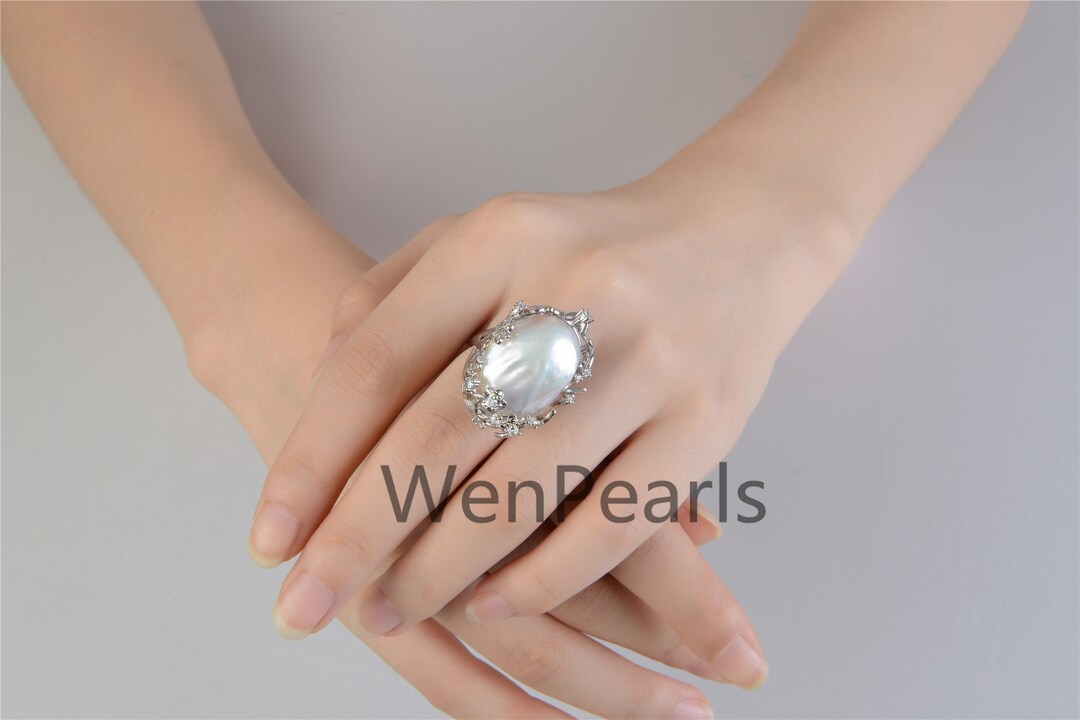 Very Big Baroque Pearl Rings,affordable Engagement Rings,pearl Wedding ...