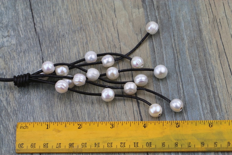 Button Shape Pearl Necklace,leather Pearl Necklace,pearl Leather ...