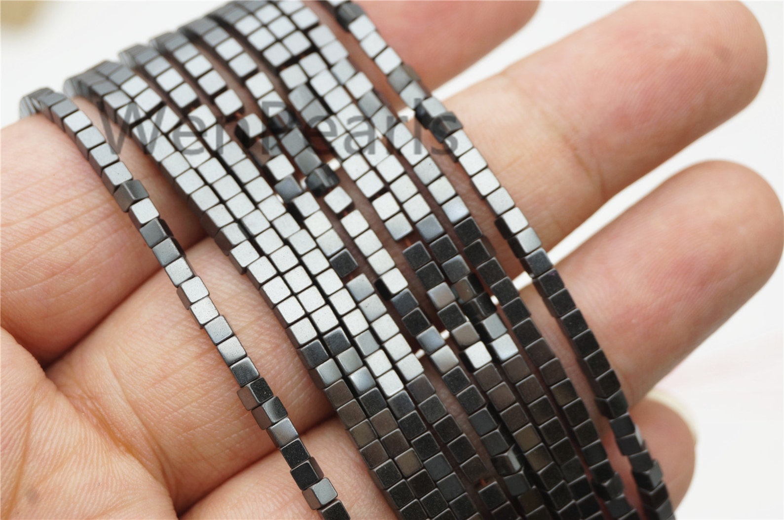 Hematite,1mm,2mm,3mm,4mm Cube Square Beads,aaa, SELECT SIZE,15.5 Inches ...