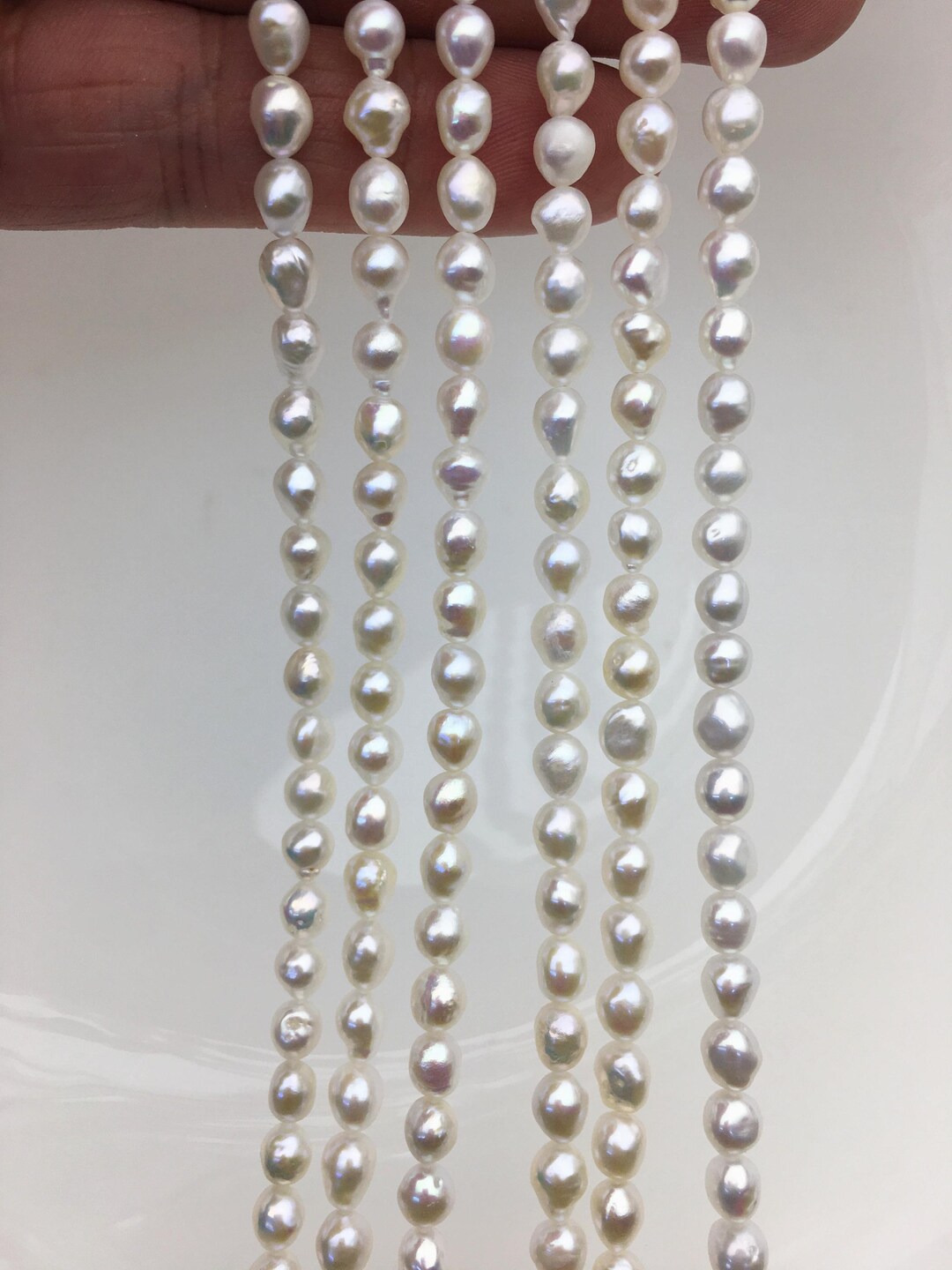 High Luster!aa+ 5-5.5mm White Baroque Oval Freshwater Pearls, White ...
