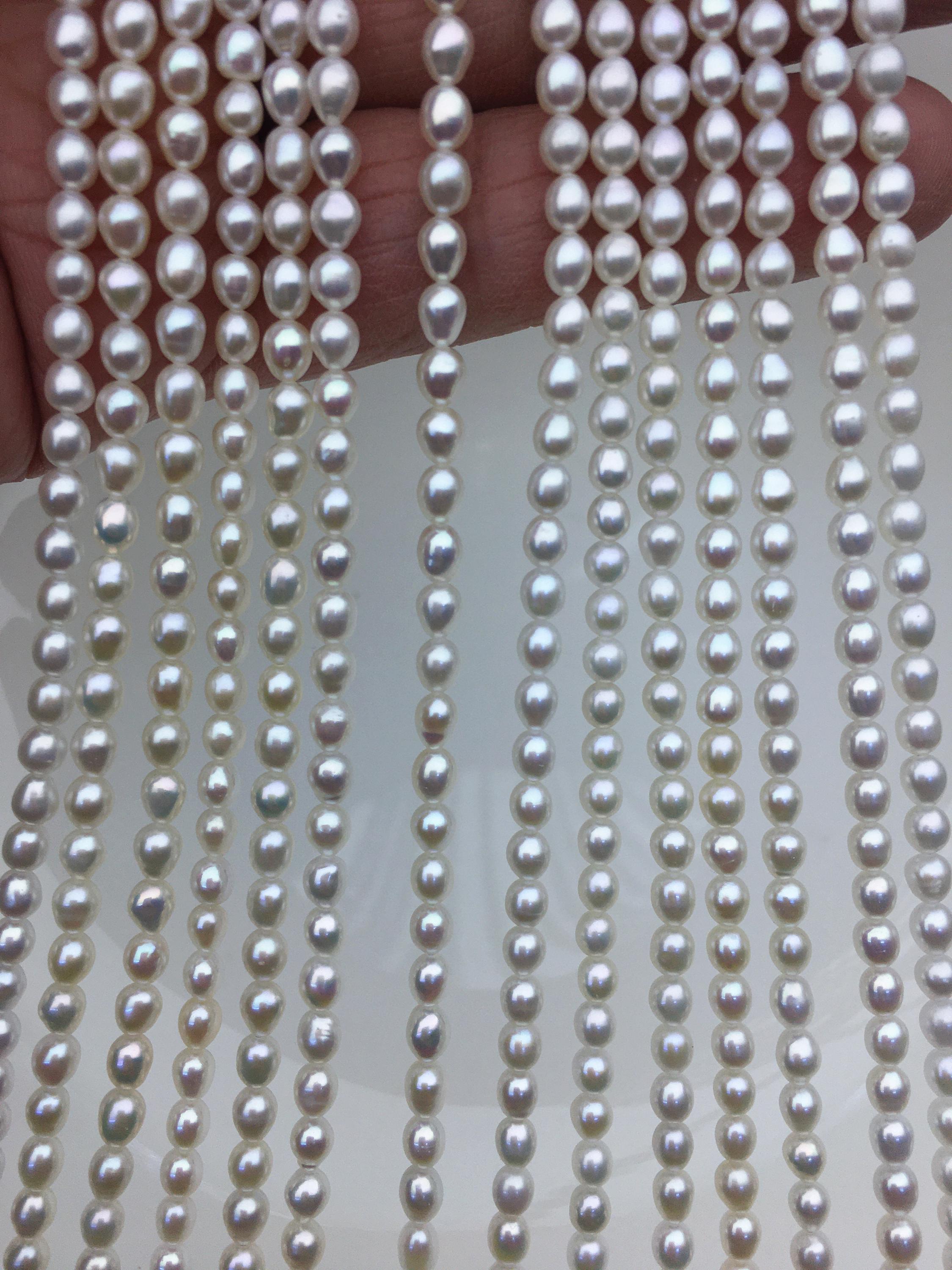 AAA 3.5-4x4-5mm White Rice Pearls,full Strand,oval Loose Pearl Beads ...