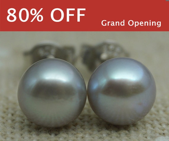 AAA 5mm 10mm Gray Pearl Stud Earrings button round Select Size silver grey pearl stud earrings Sterling Silver Wedding SE1 007