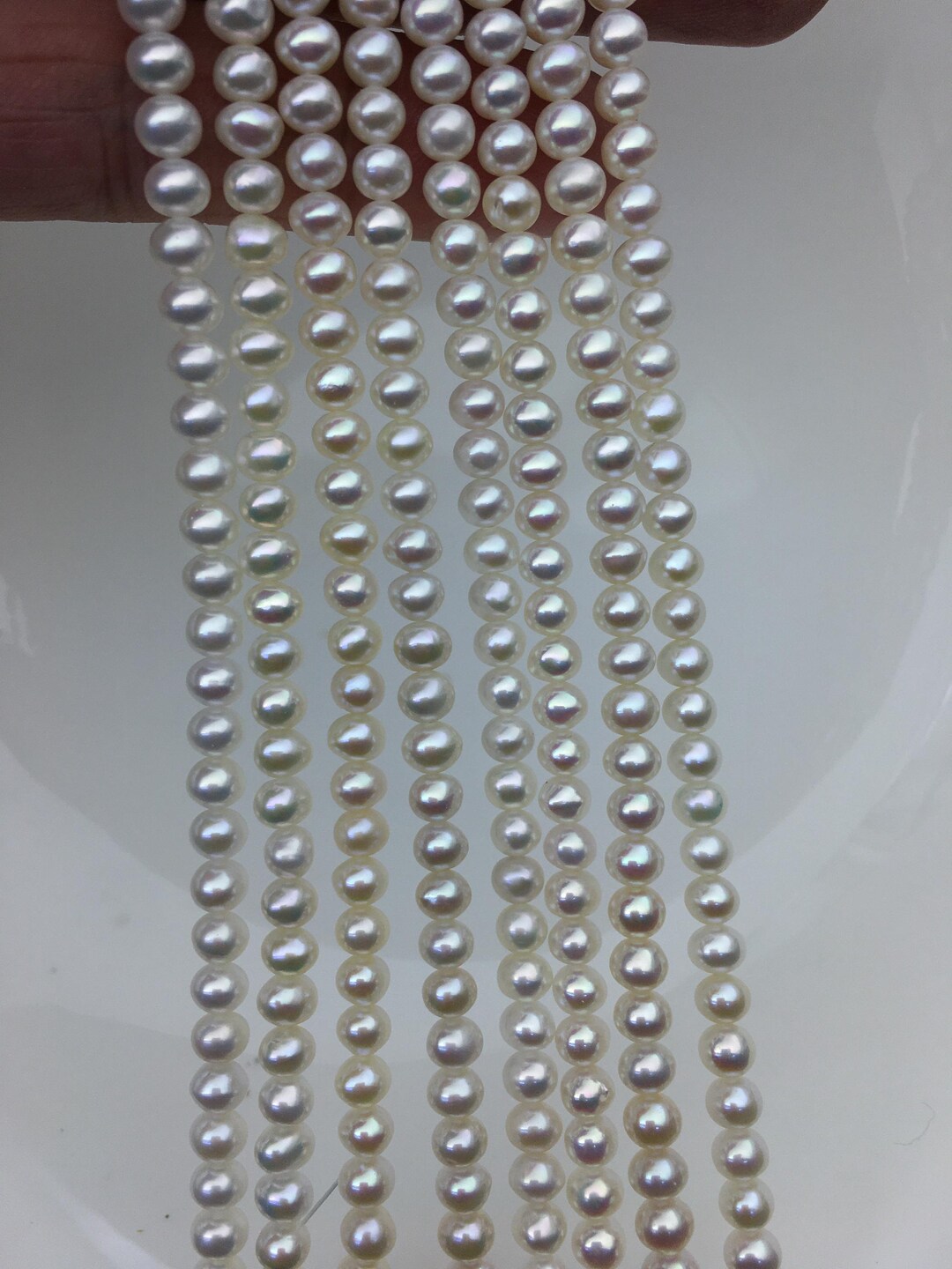 High Luster!aaa 4.5-5mm Tiny White Button Round Pearls,full Strand ...